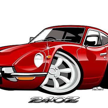 "Datsun 240Z caricature red" Sticker for Sale by car2oonz | Redbubble