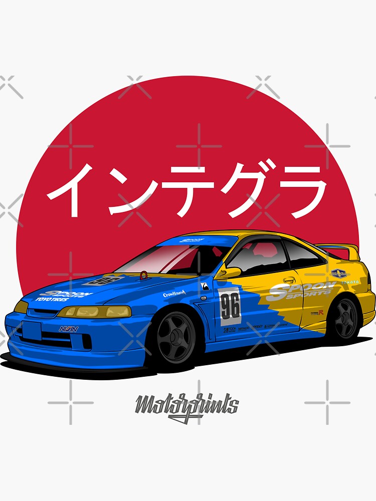 "Integra DC2 (blue/yellow)" Sticker for Sale by MotorPrints | Redbubble