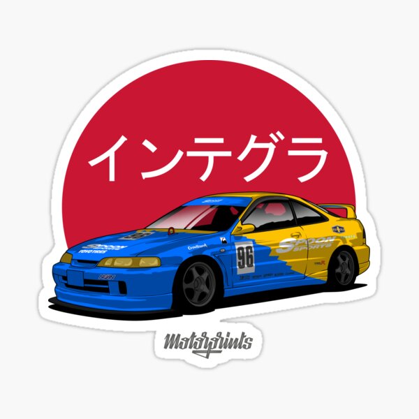 "Integra DC2 (blue/yellow)" Sticker for Sale by MotorPrints | Redbubble