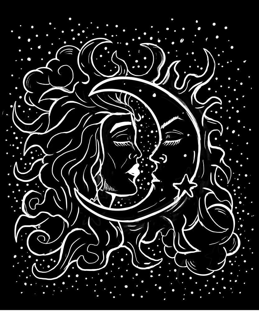 "Sun & Moon Gothic Witchy Hand Drawn Design" by lunaelizabeth | Redbubble