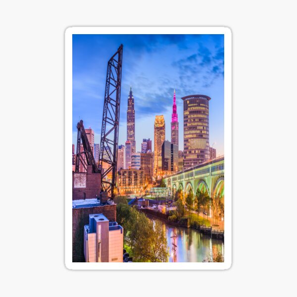 "CLE skyline Neon" Sticker by BlankCanvasCLE | Redbubble