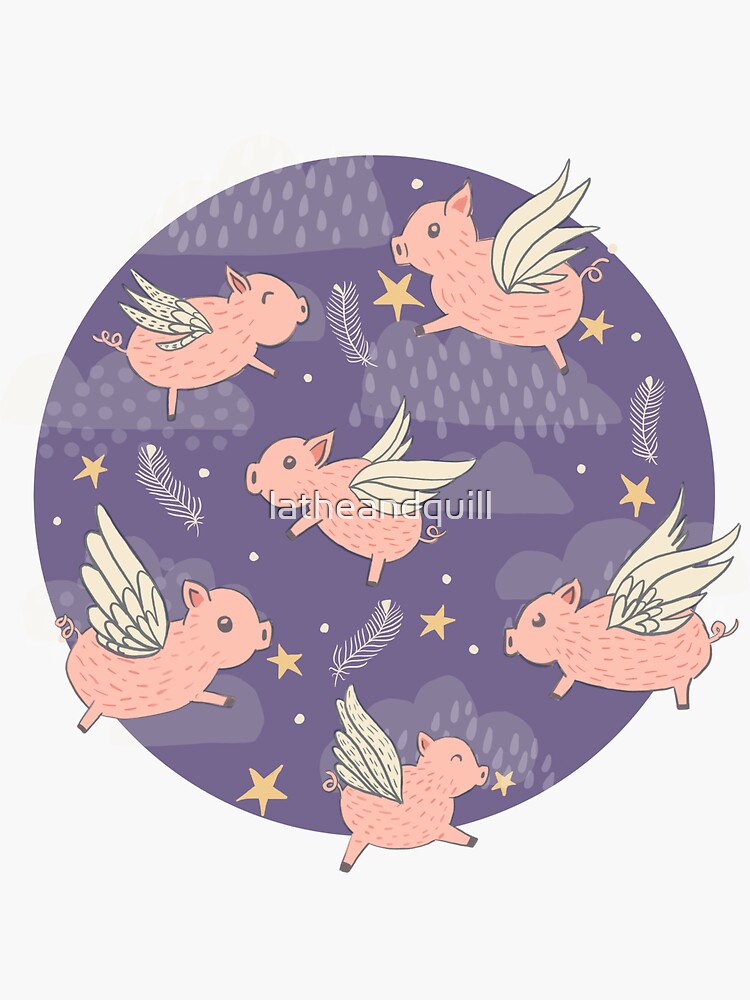 "When Pigs Fly in Purple" Sticker for Sale by latheandquill | Redbubble