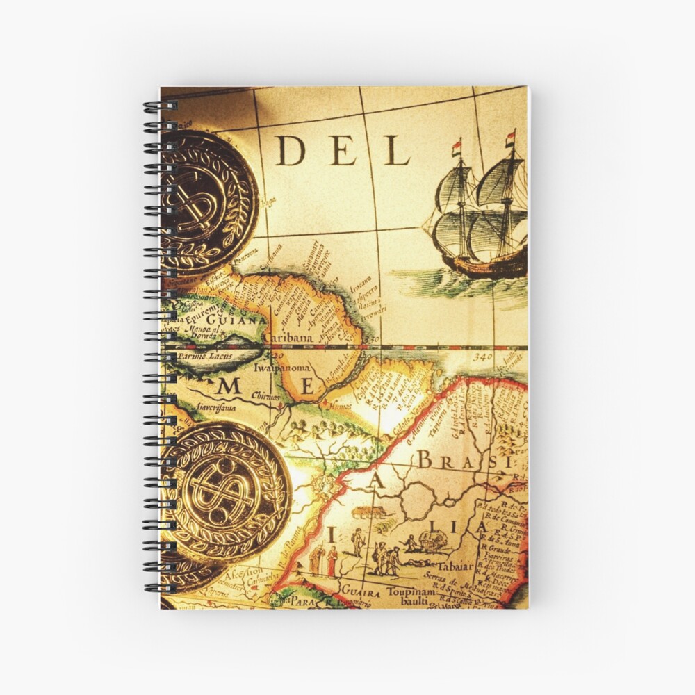 "Pirates Gold Treasure Map" Spiral Notebook for Sale by HavenDesign ...