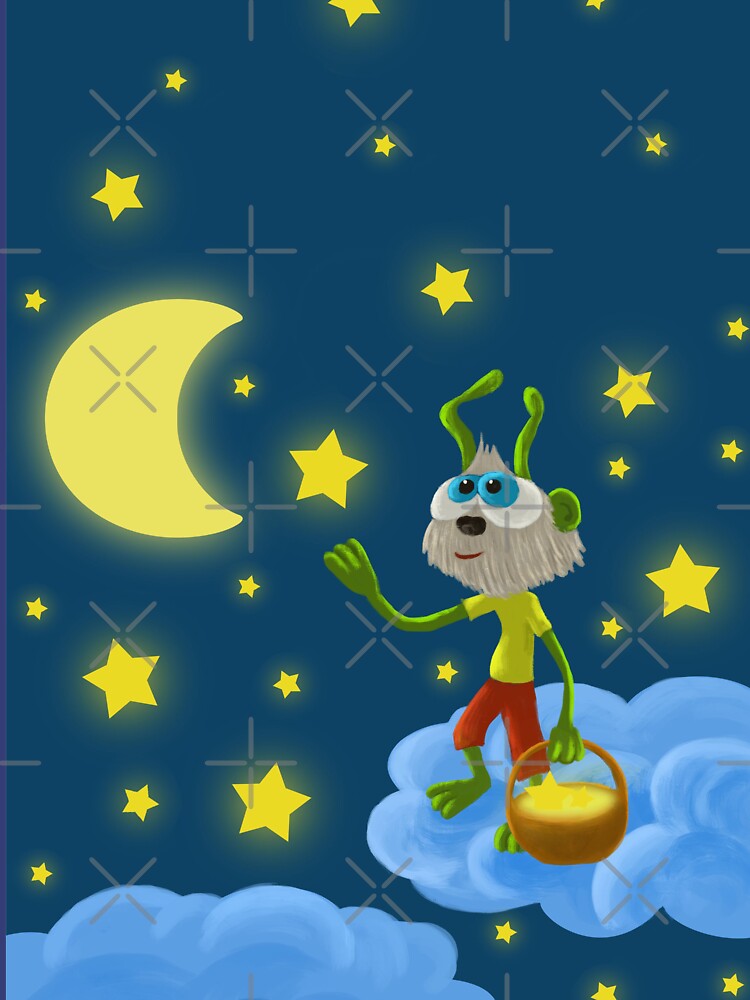 "Funny Cartoon Golden Moon Fairy Tale Silvan, Brownie on a cloud ...