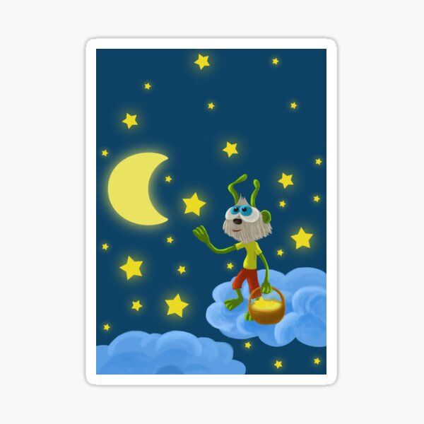 "Funny Cartoon Golden Moon Fairy Tale Silvan, Brownie on a cloud ...