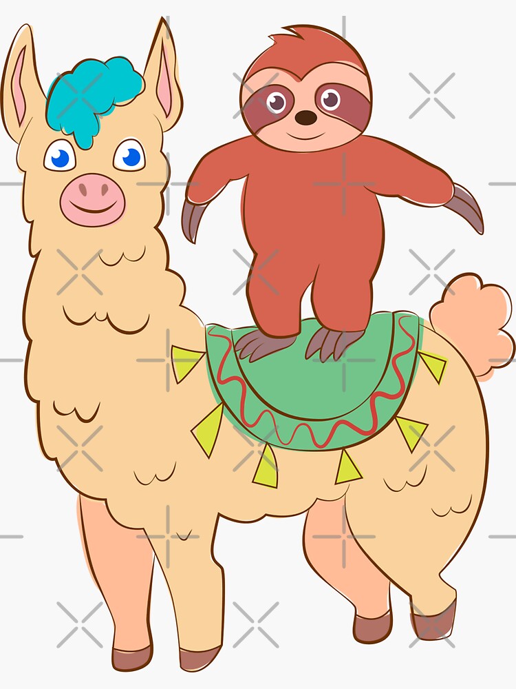 "Cartoon Sloth Riding Llama Funny for Kids Girl, Boys" Sticker for Sale ...