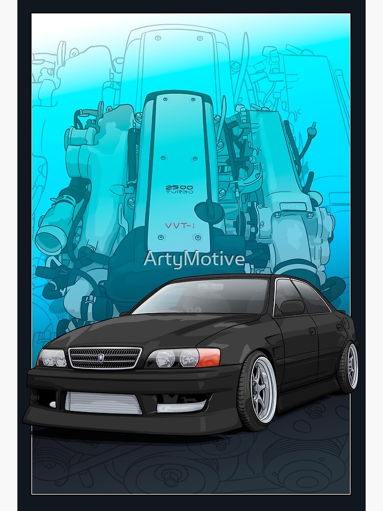 "Chaser jzx100 (black) with 1jz engine background" Poster by ArtyMotive ...