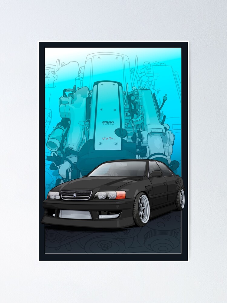 "Chaser jzx100 (black) with 1jz engine background" Poster by ArtyMotive ...