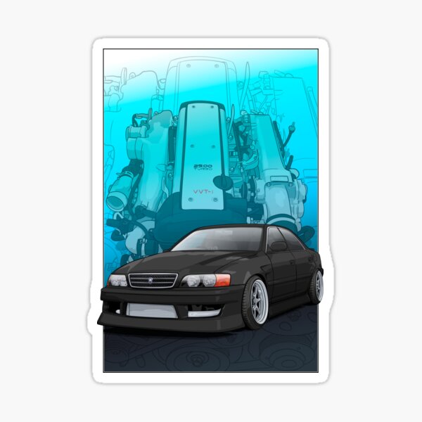 "Chaser jzx100 (black) with 1jz engine background" Sticker for Sale by ...