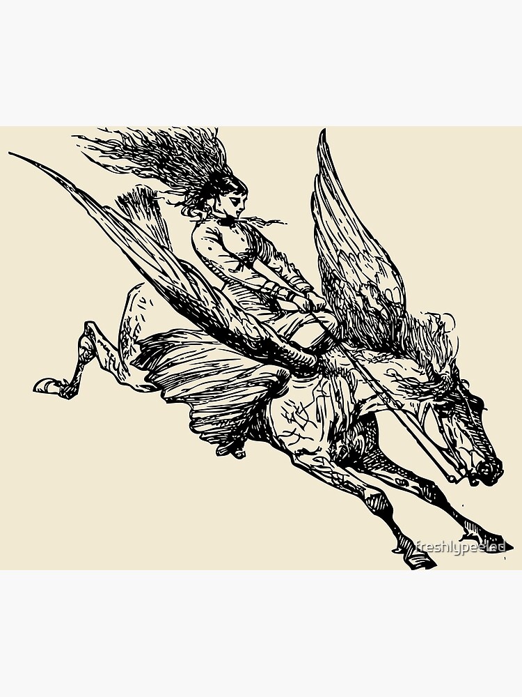 "Pegasus Rider Antique Drawing | Old-Style Illustration" Poster for ...