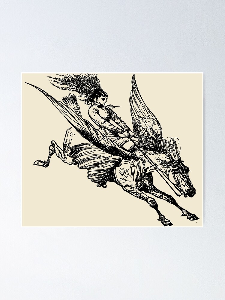 "Pegasus Rider Antique Drawing | Old-Style Illustration" Poster for ...