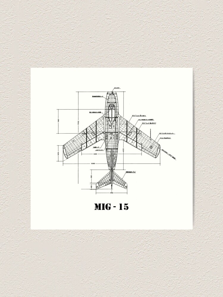 "MIG - 15 - Russian Jet Fighter - Blueprint Drawing" Art Print by ...