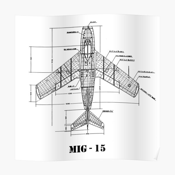 "MIG - 15 - Russian Jet Fighter - Blueprint Drawing" Poster for Sale by ...