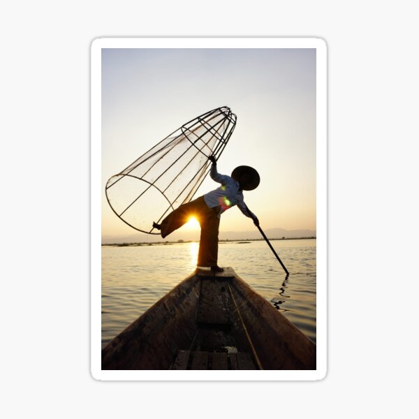 "Inle Lake Mynamar fishing boat photo" Sticker by bennikaufmann | Redbubble