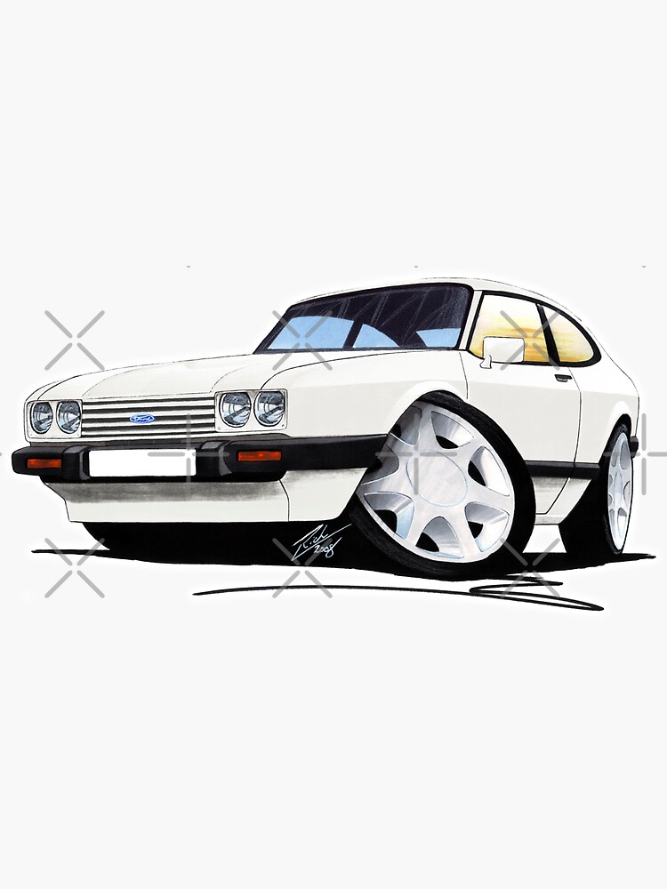 "Ford Capri (Mk3) White" Sticker for Sale by yeomanscarart | Redbubble