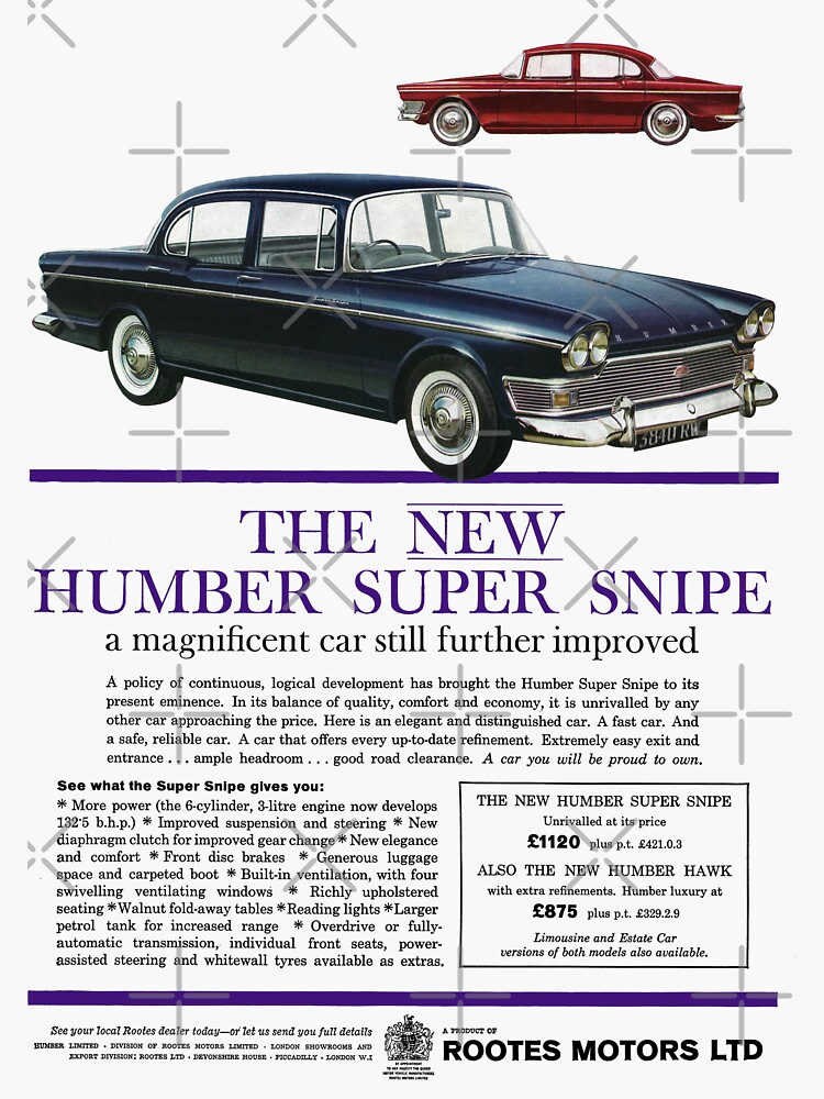 "HUMBER SUPER SNIPE" Sticker for Sale by ThrowbackMotors | Redbubble
