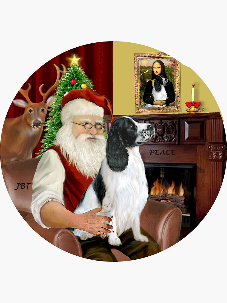 Pegatina «Santa en casa con su Springer Spaniel (blanco y negro)» de ...