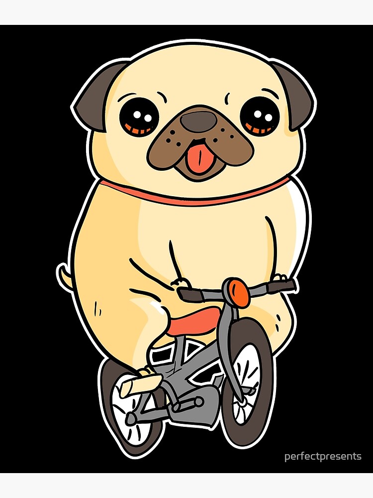 "Pug Puppy Riding Bicycle Adorable Dog Bike Ride" Poster by ...