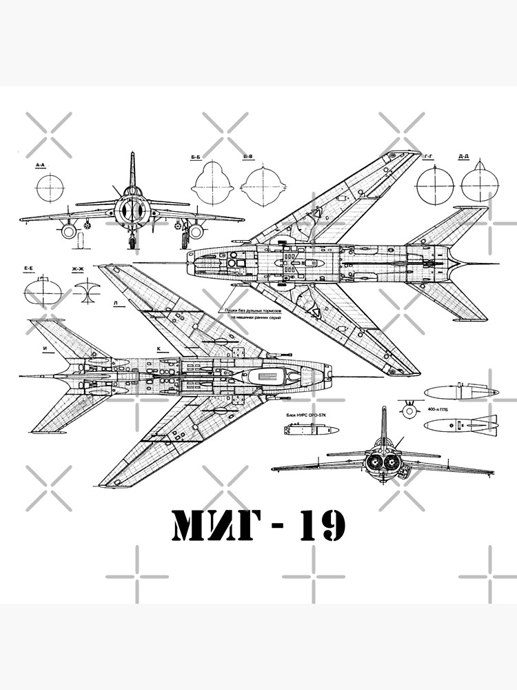 "MIG - 19 - Russian Jet Fighter Airplane - Blueprint Drawing" Art Board ...