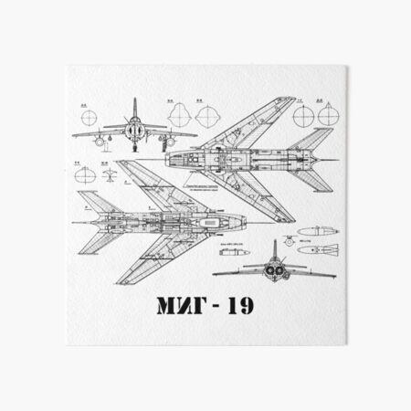 "MIG - 19 - Russian Jet Fighter Airplane - Blueprint Drawing" Art Board ...