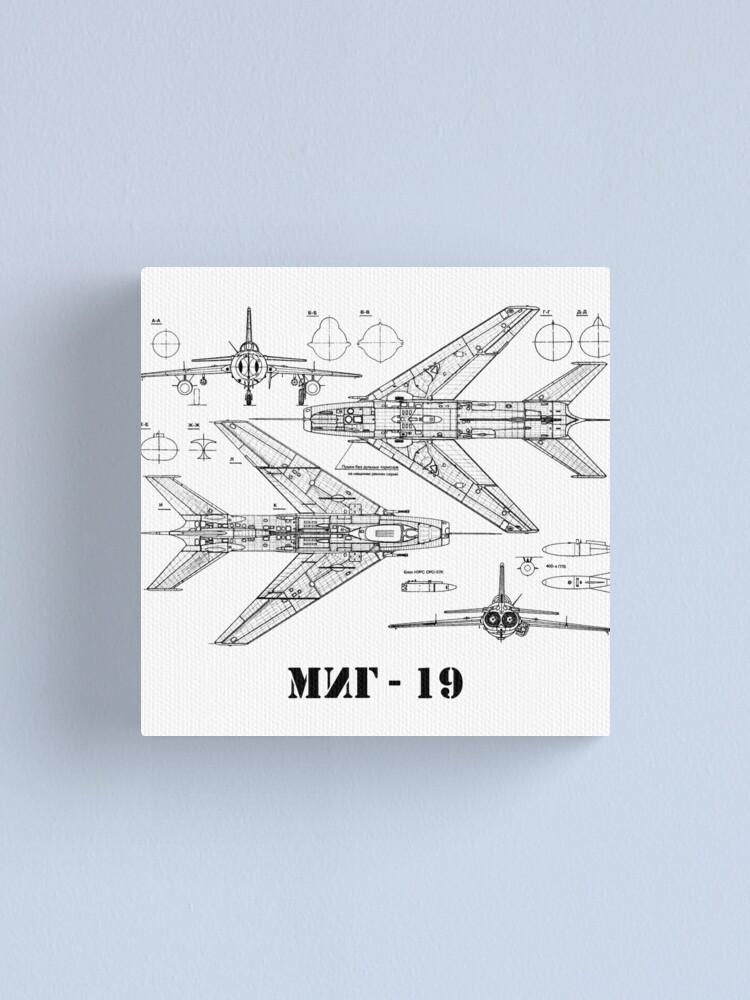 "MIG - 19 - Russian Jet Fighter Airplane - Blueprint Drawing" Canvas ...