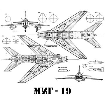 "MIG - 19 - Russian Jet Fighter Airplane - Blueprint Drawing" Art Board ...