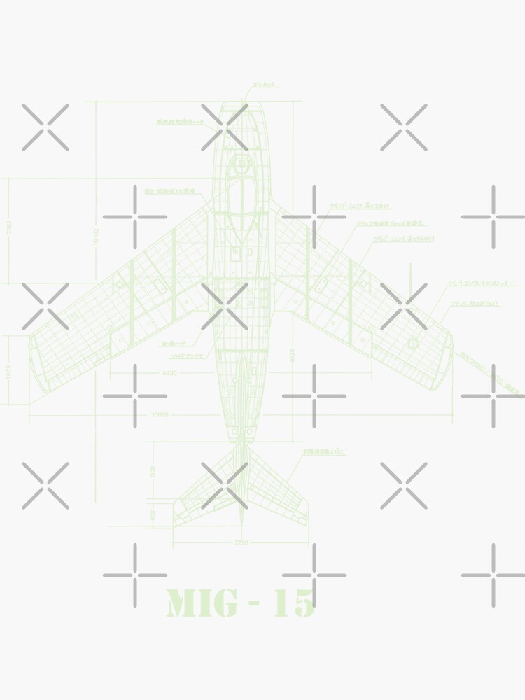 "MIG - 15 - Russian Jet Fighter Airplane - Blueprint Drawing" Sticker ...