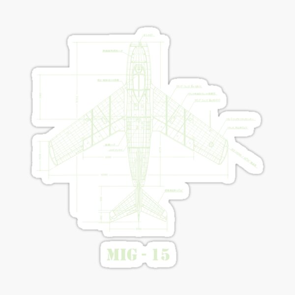 "MIG - 15 - Russian Jet Fighter Airplane - Blueprint Drawing" Sticker ...