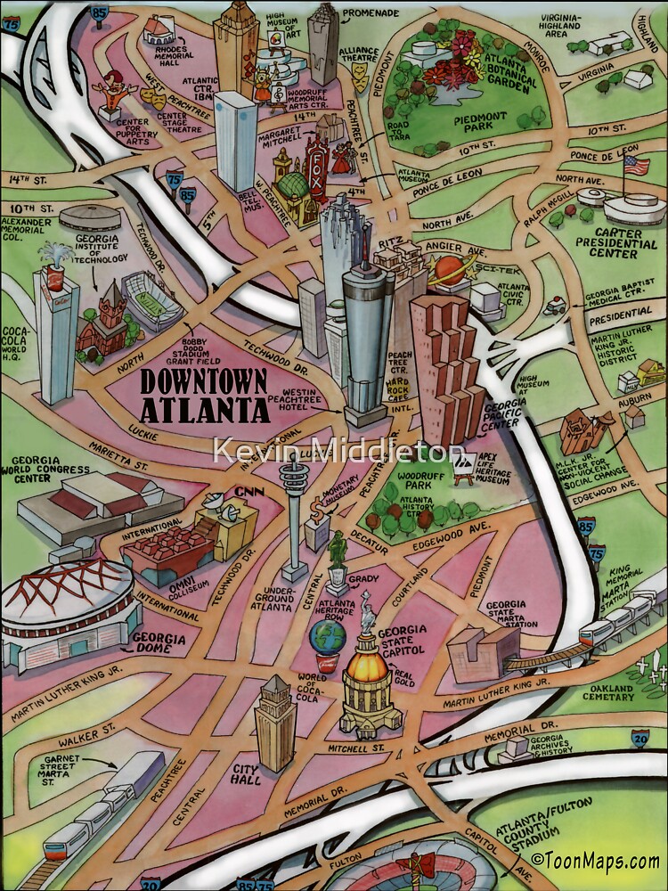 Pegatina «Mapa de dibujos animados del centro de Atlanta Georgia» de ...