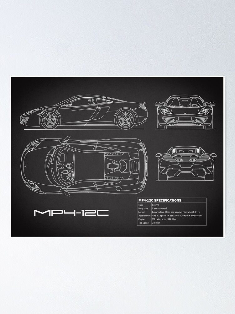 "MP4-12C Blueprint" Poster by rogue-design | Redbubble