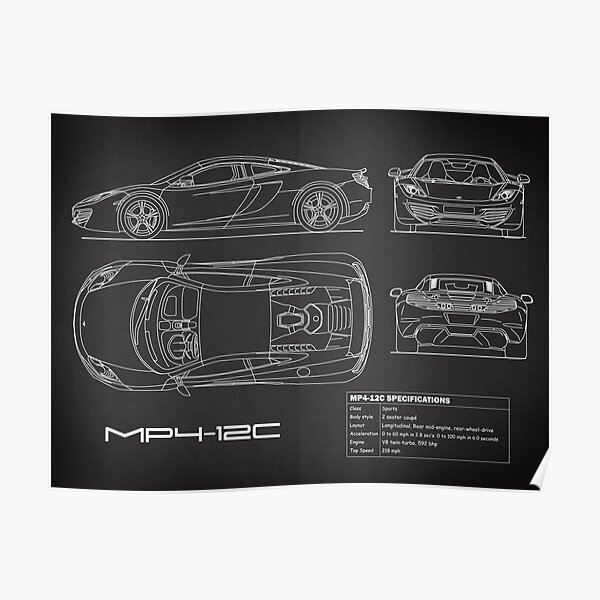 "MP4-12C Blueprint" Poster by rogue-design | Redbubble