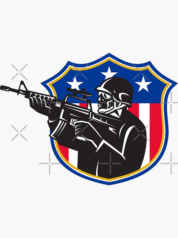 Pegatina «soldado swat policeman rifle shield» de retrovectors | Redbubble
