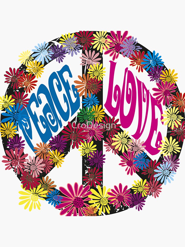 "Flower Power Peace & Love Hippie Tee Shirt" Sticker for Sale by ...