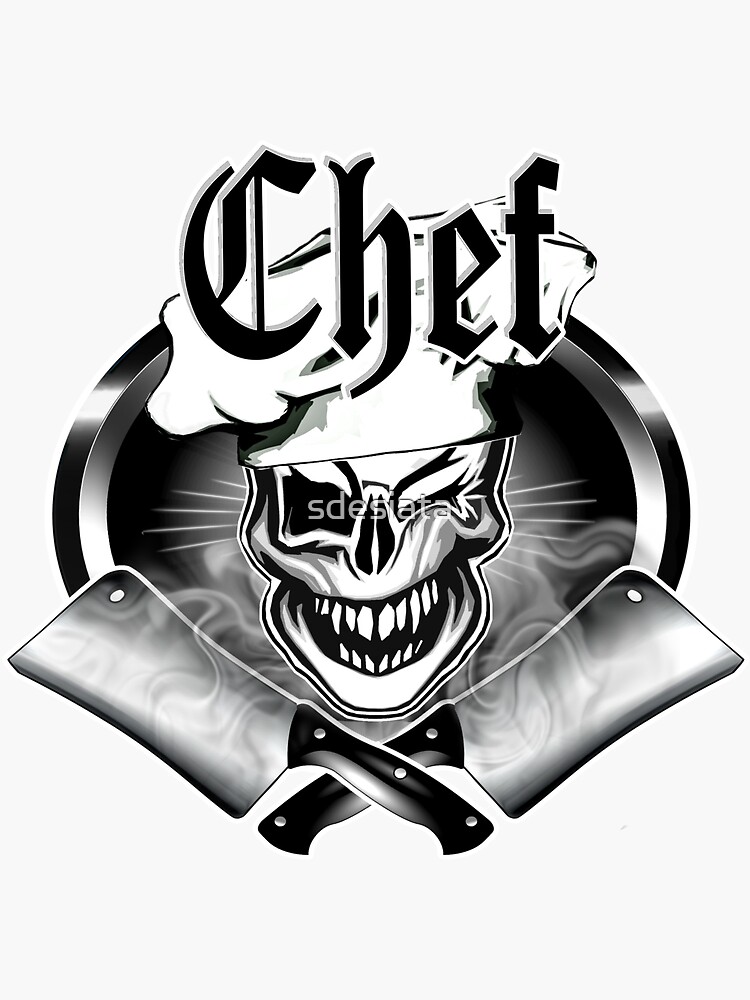 "Winking Chef Skull and Crossed Cleavers 7" Sticker for Sale by ...