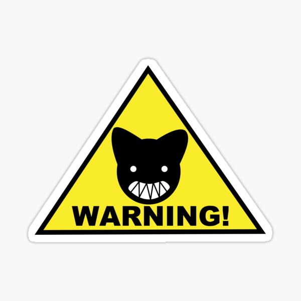"Warning! Biting Cat" Sticker for Sale by 1PlayerDesigns | Redbubble