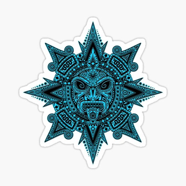 "Ancient Blue and Black Aztec Sun Mask " Sticker for Sale by ...