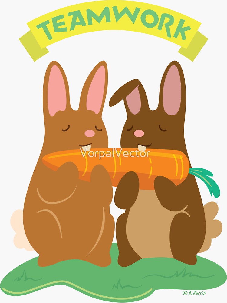 "Bunny Rabbits Eating a Carrot with Teamwork" Sticker for Sale by ...