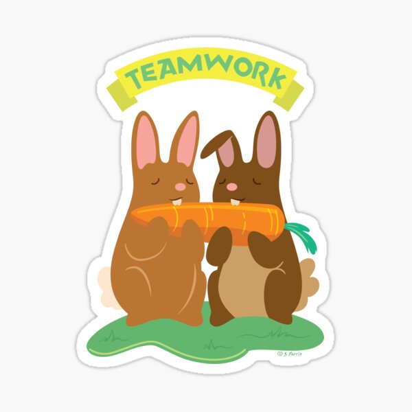 "Bunny Rabbits Eating a Carrot with Teamwork" Sticker for Sale by ...