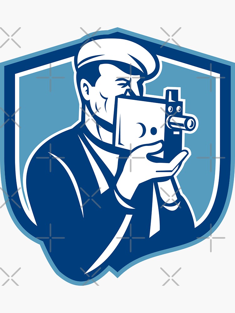 "Cameraman Vintage Video Camera Shield Retro" Sticker by patrimonio ...
