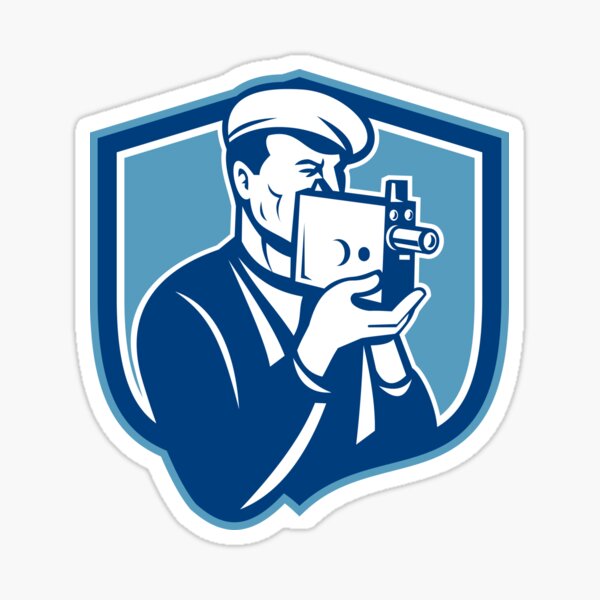 "Cameraman Vintage Video Camera Shield Retro" Sticker by patrimonio ...