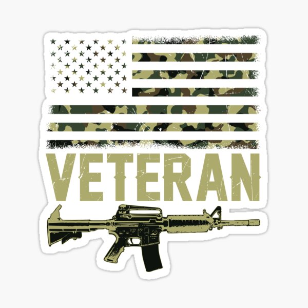 "Military Veteran Camo American Flag Soldier Rifle" Sticker by BUBLTEES ...
