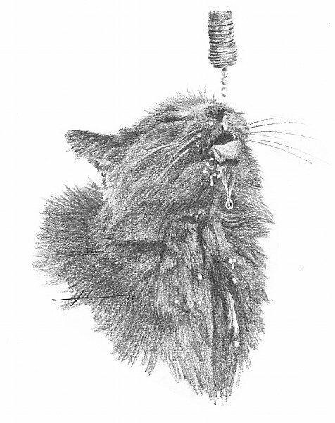 "cat sipping water from hose drawing" by mike theuer | Redbubble