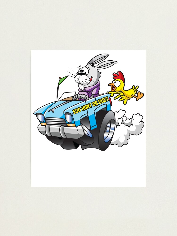 "Easter Bunny Car Race Cartoon Gift for Kids" Photographic Print for ...