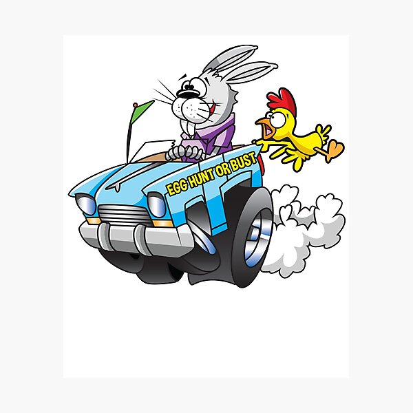 "Easter Bunny Car Race Cartoon Gift for Kids" Photographic Print for ...