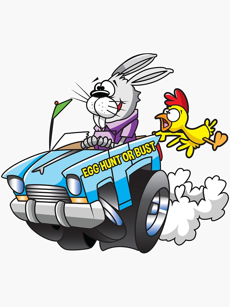 "Easter Bunny Car Race Cartoon Gift for Kids" Sticker for Sale by ...