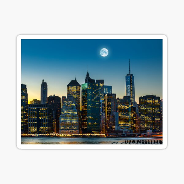 "Moon over Manhattan" Sticker by palinchak | Redbubble