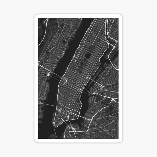 "Manhattan, New York, USA Map. (White on black)" Sticker by Graphical ...