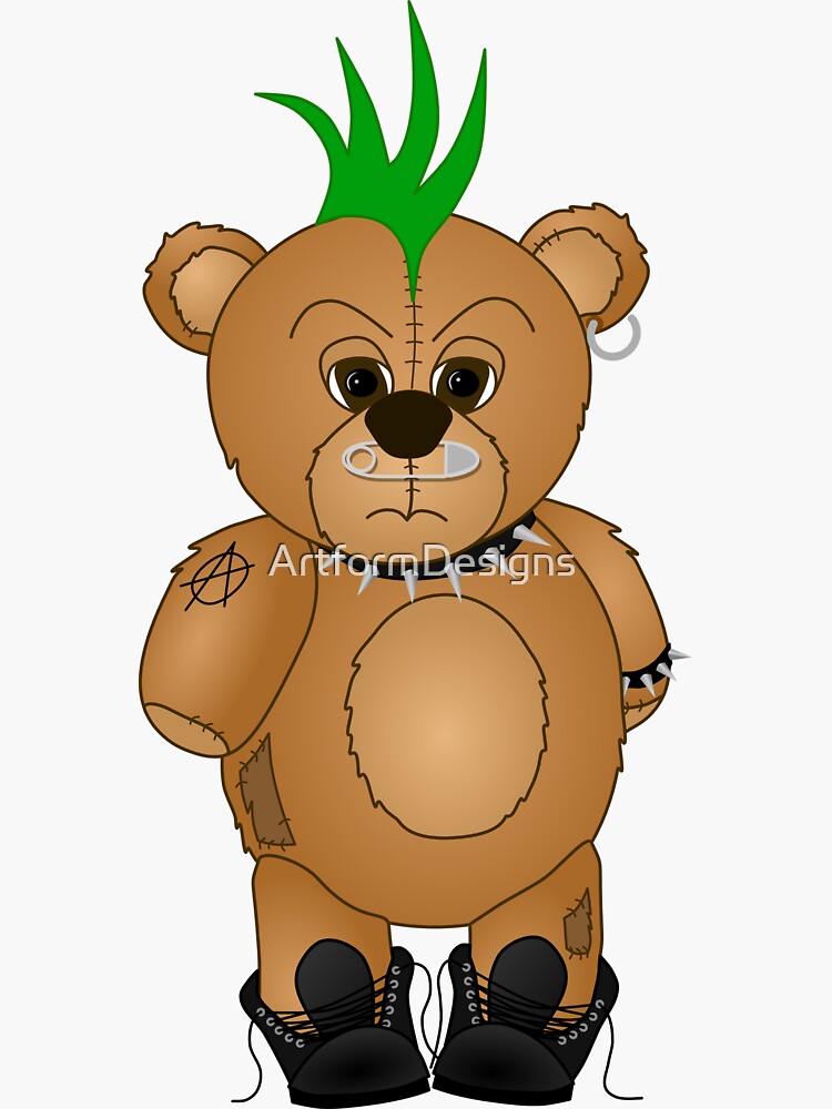 "Cute Punk Rocker Teddy Bear" Sticker for Sale by ArtformDesigns ...