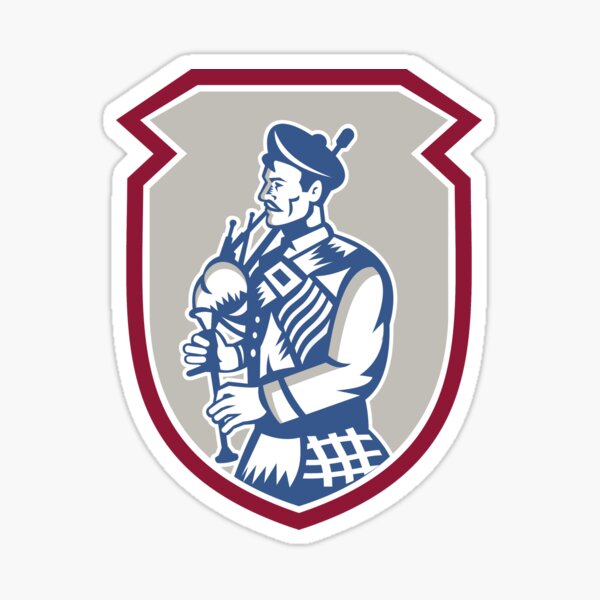 "Scotsman Bagpiper Playing Bagpipes Shield" Sticker for Sale by ...