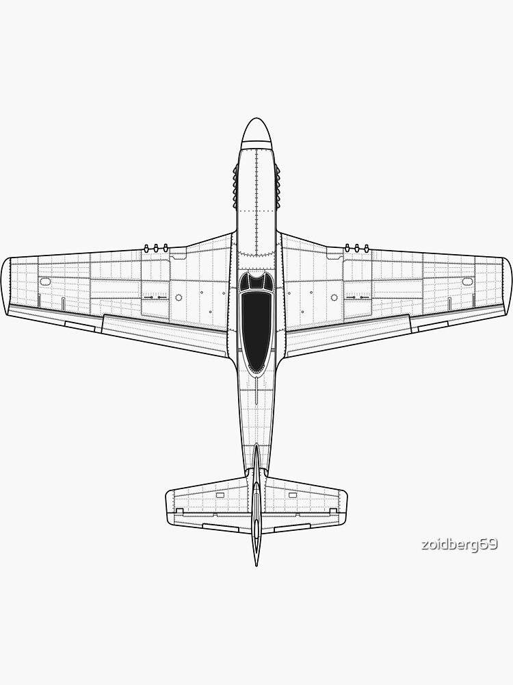 "North American P-51D Mustang Blueprint" Sticker for Sale by zoidberg69 ...
